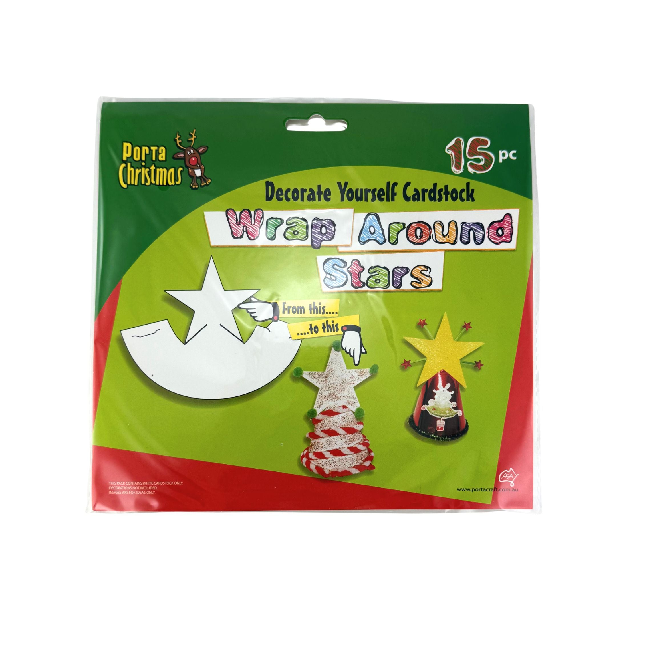 Cardstock Christmas Wrap Around Stars 15pk - Discount Craft