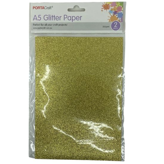 A5 Glitter Paper 300gsm 2pk - Gold - Discount Craft