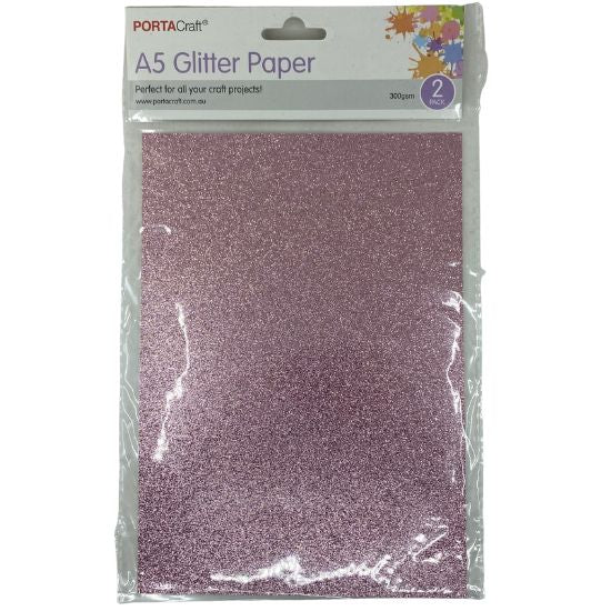 A5 Glitter Paper 300gsm 2pk - Light Pink - Discount Craft