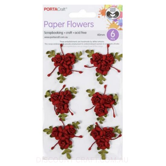 Paper Flowers Bunch - Red Roses 40mm 6pk - Discount Craft