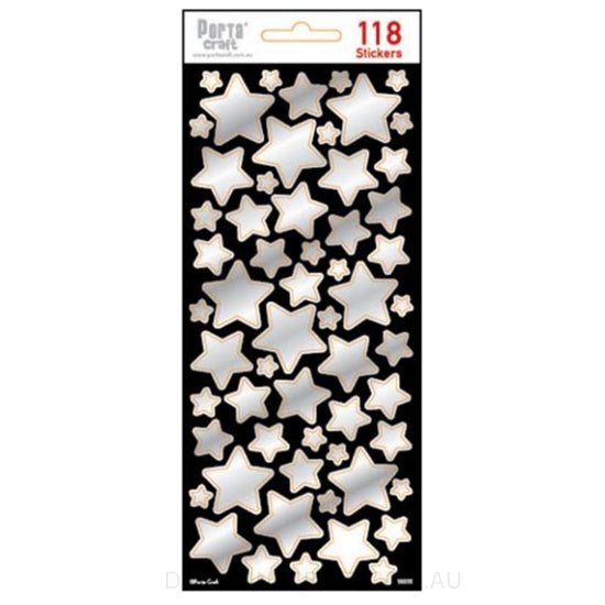 Silver Star Reward Stickers - Assorted Sizes 118pk - Discount Craft