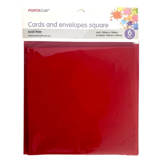 Card & Envelope Square 13x13cm 6pk - Crimson Red - Discount Craft