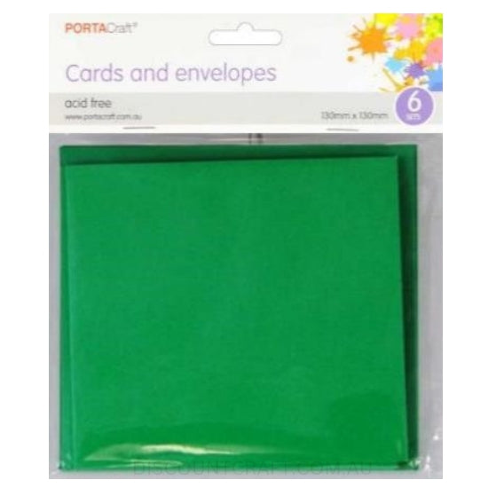 Card & Envelope Square 13x13cm 6pk - Dark Green - Discount Craft