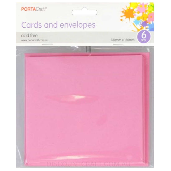 Card & Envelope Square 13x13cm 6pk - Hot Pink - Discount Craft