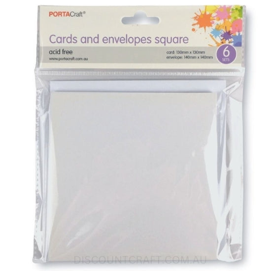 Card & Envelope Square 13x13cm 6pk - White - Discount Craft