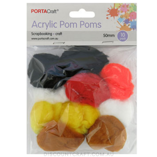 Acrylic Pom Poms 50mm 10pk - Earth Tones - Discount Craft
