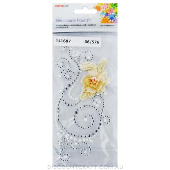 Rhinestone Flourish Swirl w Flower & Pearls Clear - Discount Craft