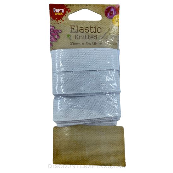 Knitted Elastic 20mm x 3 meters - White - Discount Craft