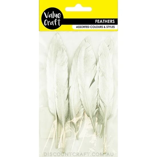 Goose Feathers Metallic Silver 6pk - Discount Craft