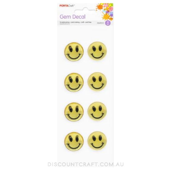 Gem Decals 8pc - Smiley Faces 20x20mm - Discount Craft