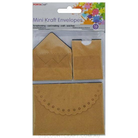 Mini Kraft Envelopes 16pk - 3 Designs - Discount Craft