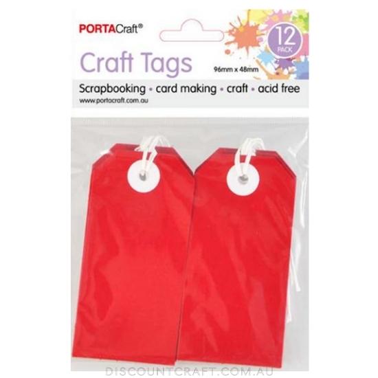 Craft Tag with String 96x48mm 220gsm 12pk - Crimson - Discount Craft