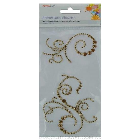 Rhinestone Flourish Swirls 2pk - Gold - Discount Craft