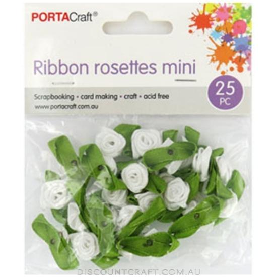 Ribbon Rosettes Mini 25pk - White - Discount Craft
