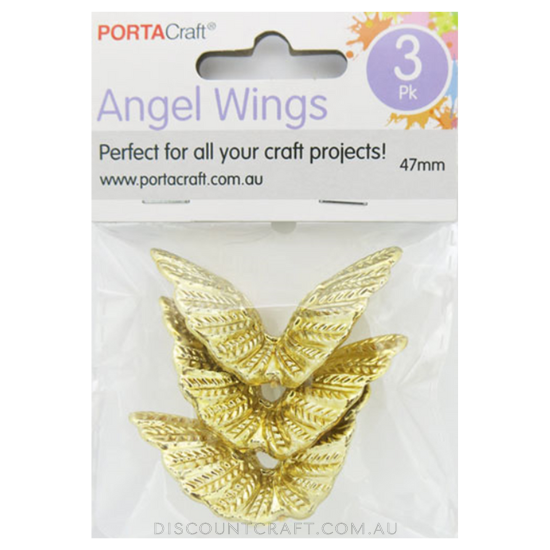 Angel Wings 47mm 3pk Plastic - Gold - Discount Craft