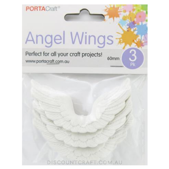 Plastic Angel Wings 60mm 3pk - White - Discount Craft