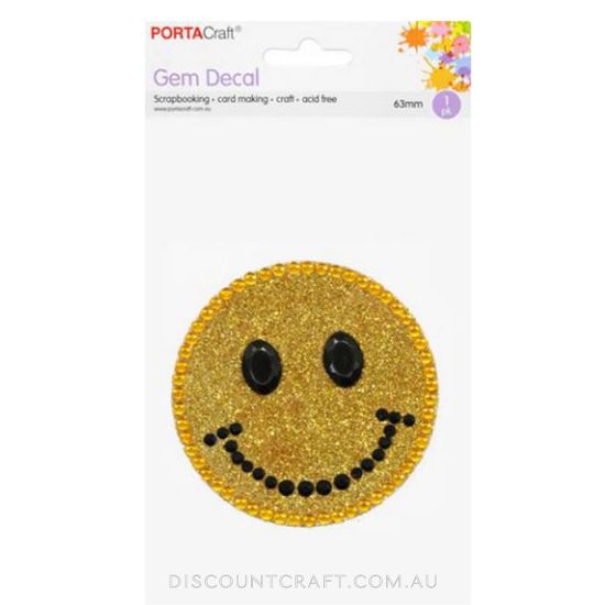 Smiley Face with Glitter Rhinestone Decal 63x63mm - Discount Craft