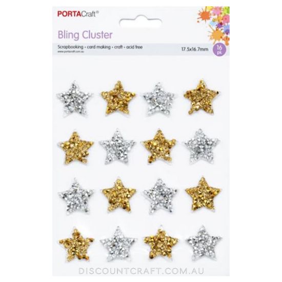 Rhinestone Star Sheet 17mm 16pk - Gold/Silver Resin - Discount Craft