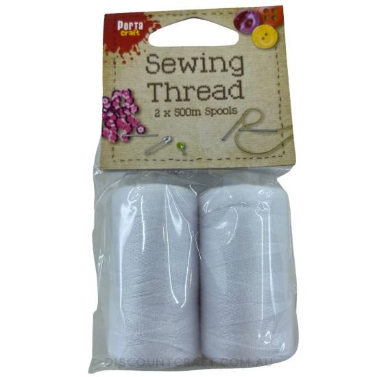 Sewing Thread 500m 2pk - White - Discount Craft