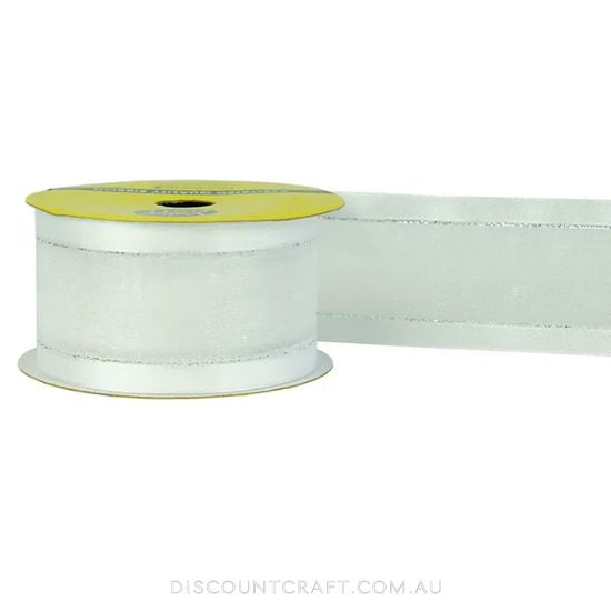 Sheer Ribbon with Satin Edge 38mm 3m - White with Silver Glitter ...
