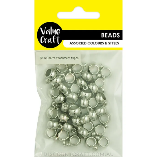 Charm Attachment Bead 8mm 40pk - Silver - Discount Craft